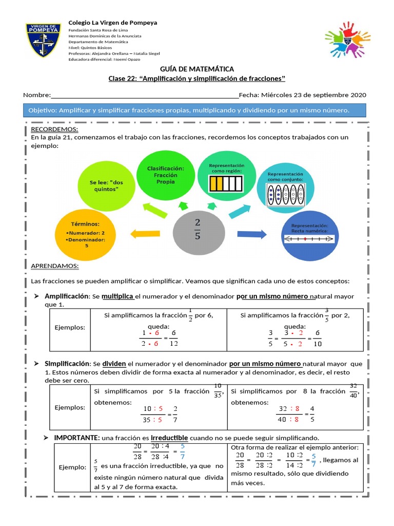 Clase 22 Amplificacion y Simplificacion de Fracciones 5 Basico AC | PDF | Aritmética | Matemáticas