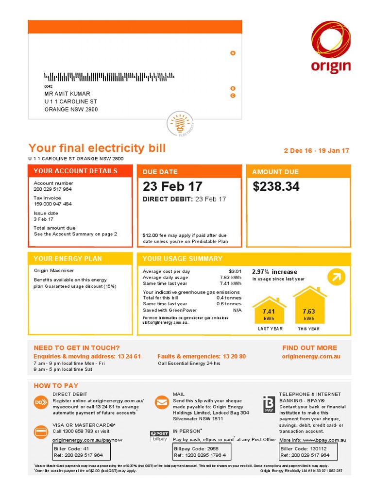 Your Final Electricity Bill: 2 Dec 16 - 19 Jan 17 | PDF | Payments ...