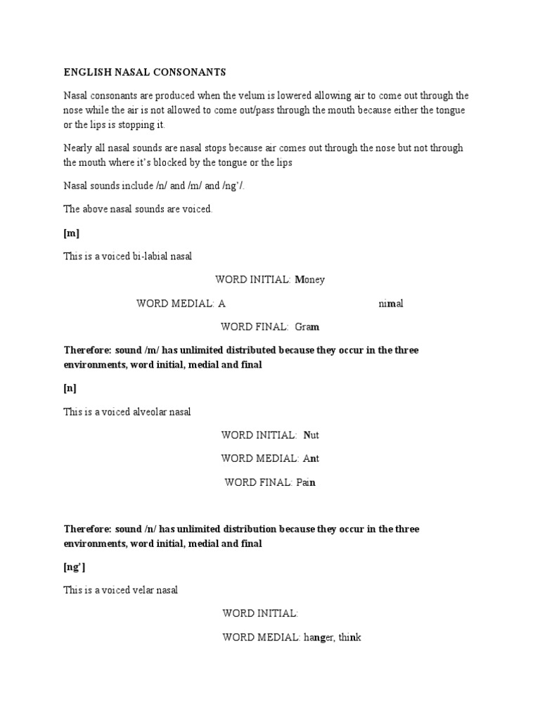 English Nasal Consonants | PDF