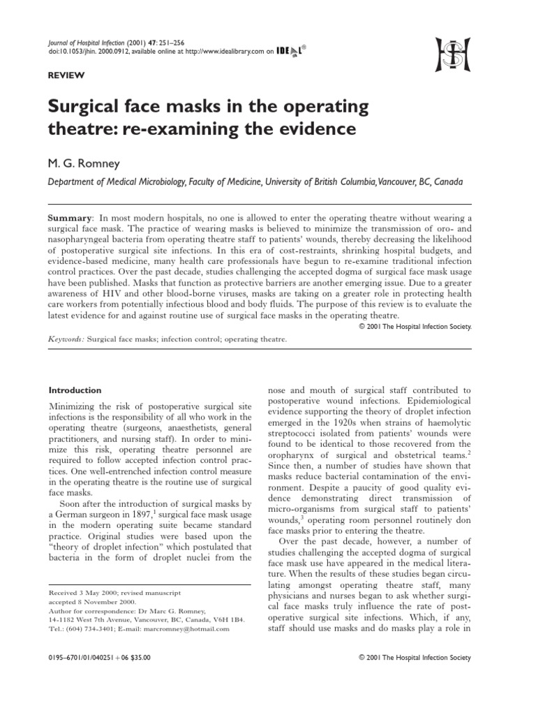 Surgical Face Masks in The Operating Theatre: Re-Examining The Evidence ...