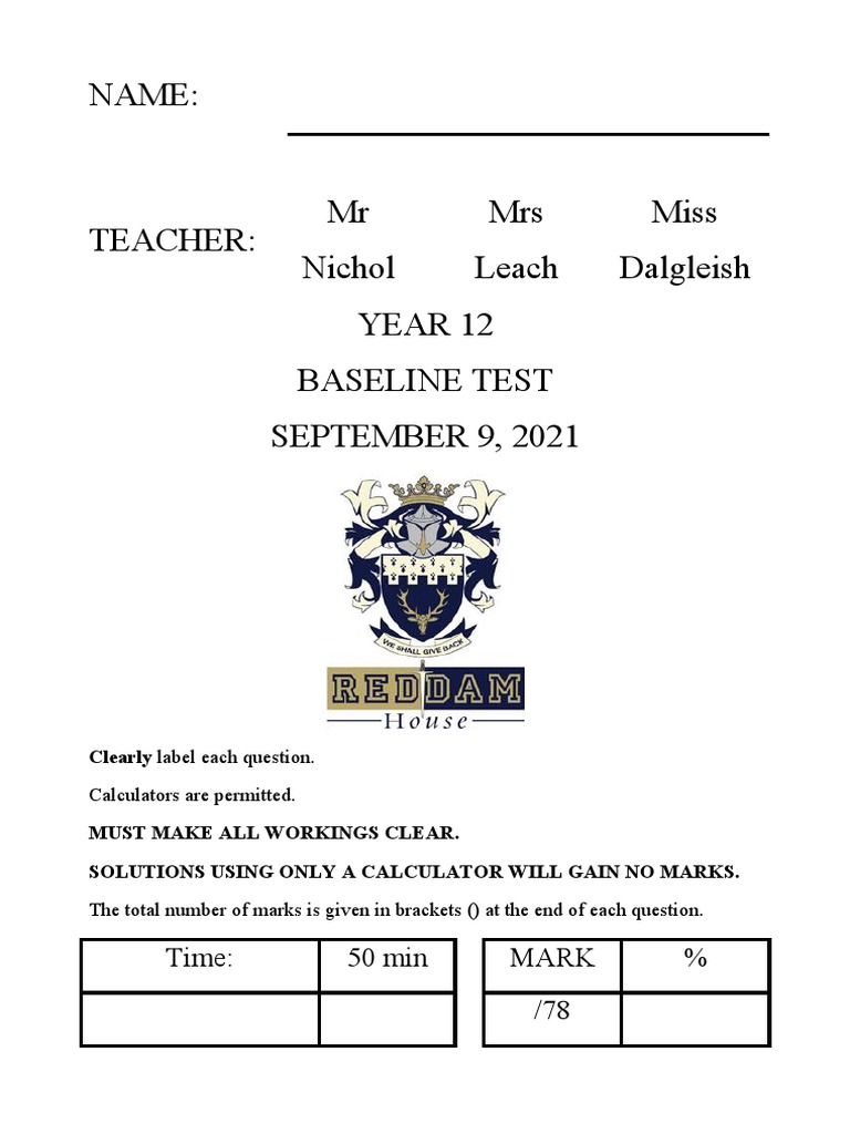 Baseline Test 2021-2022 | PDF | Equations | Teaching Mathematics
