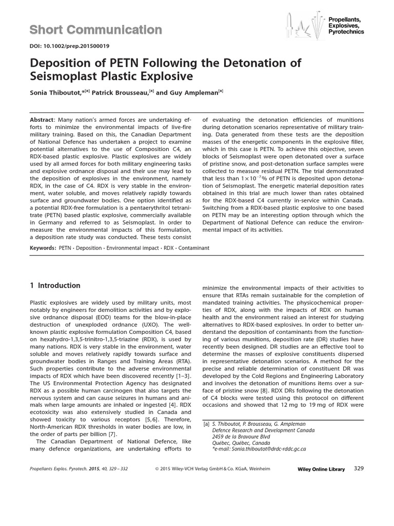PETN Deposition Study After Seismoplast Detonation | PDF | Chemical ...
