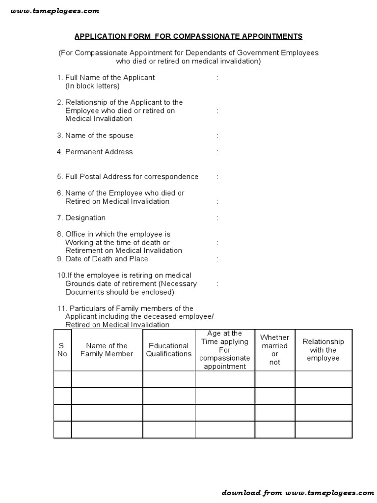 Application Form For Compassionate Appointments | PDF | Employment ...