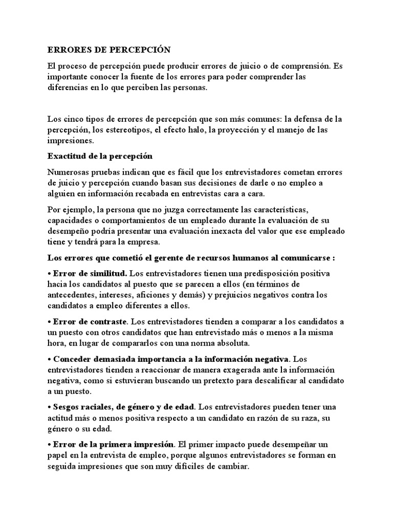 Errores de Percepción | PDF | Percepción | Estereotipos