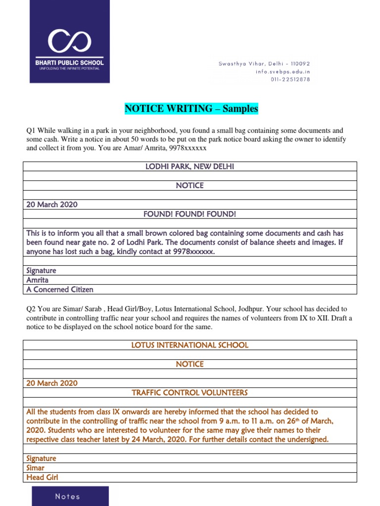 Notice Writing Samples | PDF