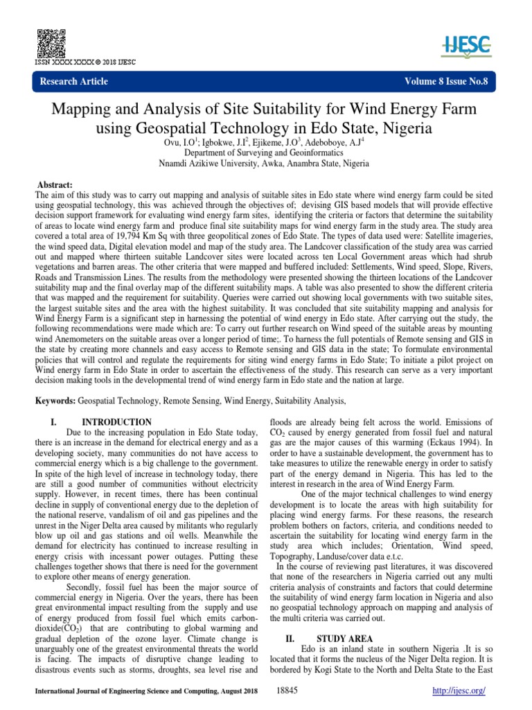 Mapping and Analysis of Site Suitability For Wind Energy Farm Using ...
