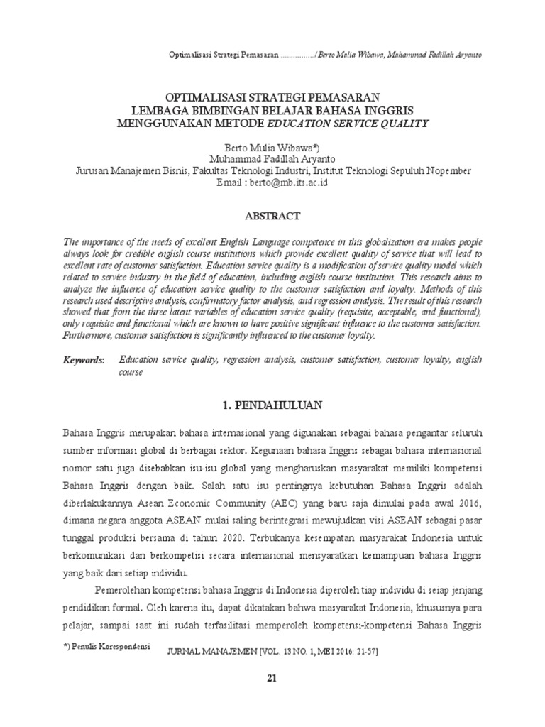 Optimalisasi Strategi Pemasaran Lembaga Bimbingan Belajar Bahasa Inggris Menggunakan Metode ...