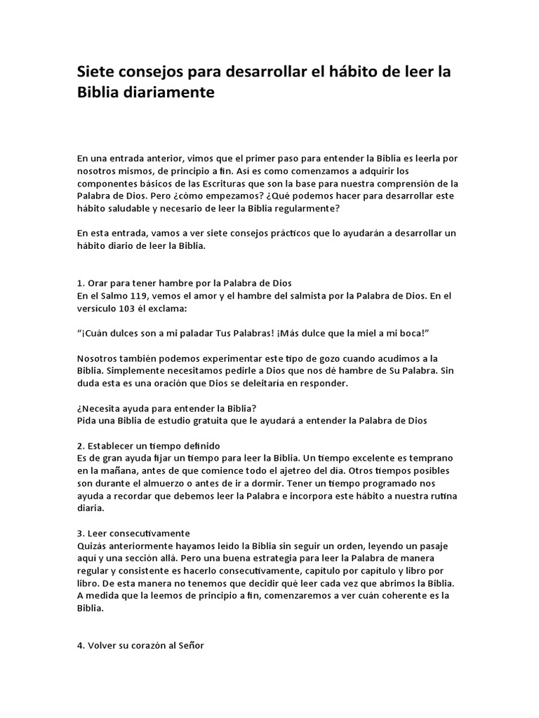 Siete Consejos Para Desarrollar El Hábito De Leer La Biblia Diariamente
