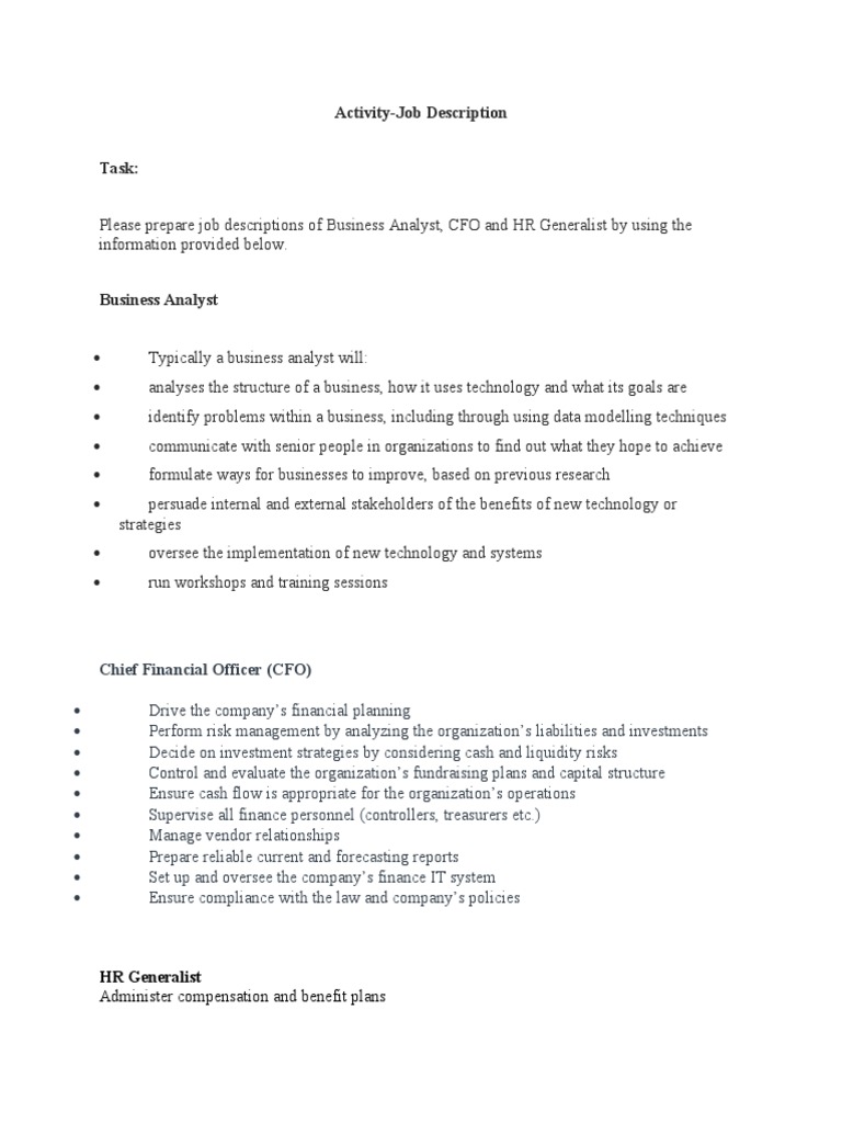 Activity-Job Description Task:: Chief Financial Officer (CFO) | PDF