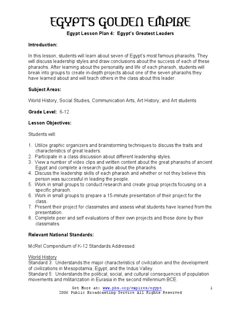 Egypts Most Famous Pharaohs | PDF | Lesson Plan | Leadership