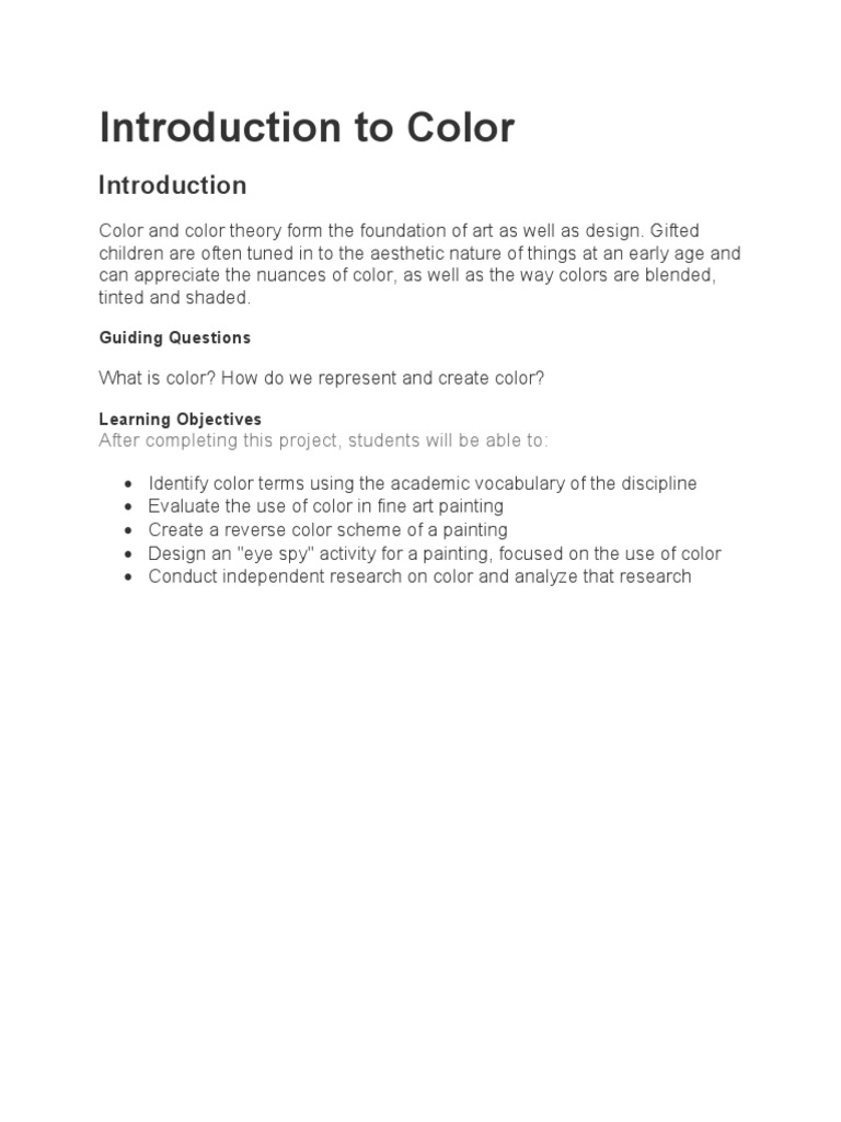 Introduction To Color: After Completing This Project, Students Will Be ...