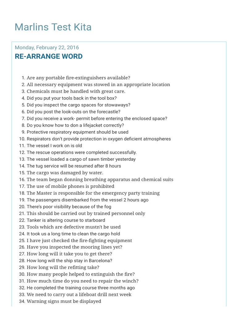 Marlins Test: Seafarer English Practice | PDF | Ships | Firefighting