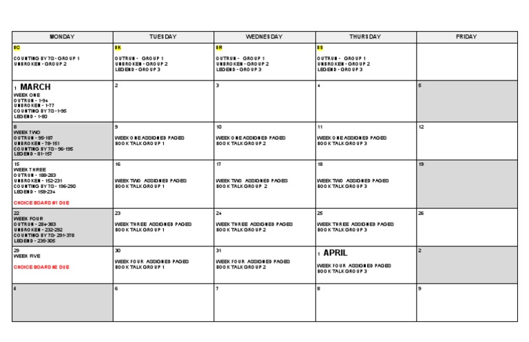 Student Reading Calendar | PDF