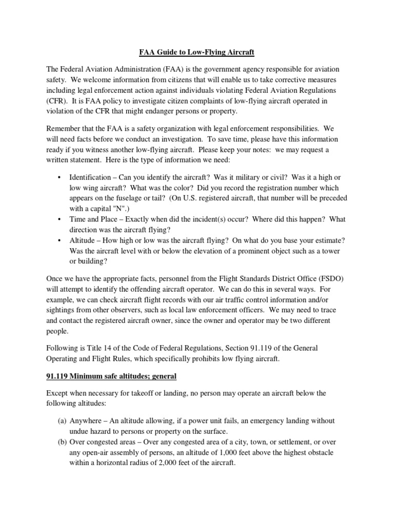 FAA Low-Flying Aircraft Regulations | PDF | Federal Aviation ...
