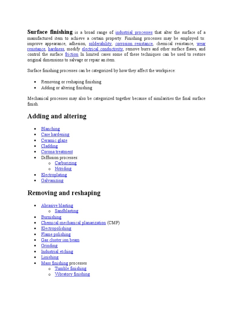 Adding and Altering: Surface Finishing | PDF | Procedural Knowledge | Business Process