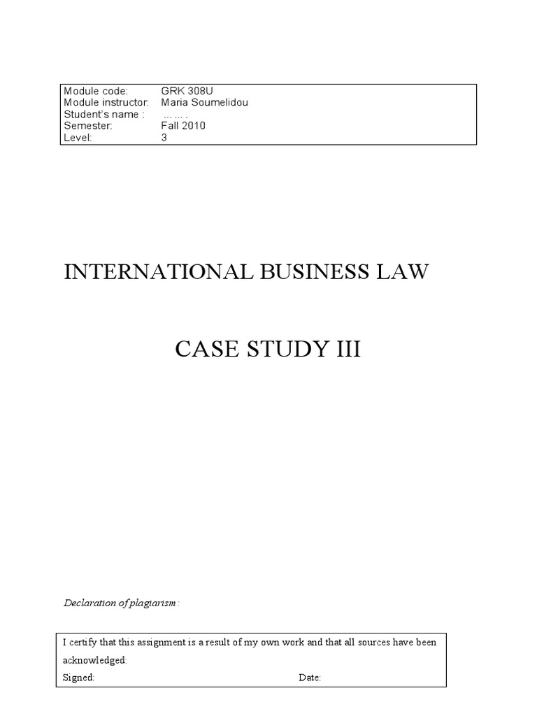 Case Study Iii: International Business Law | PDF | Business | Economies