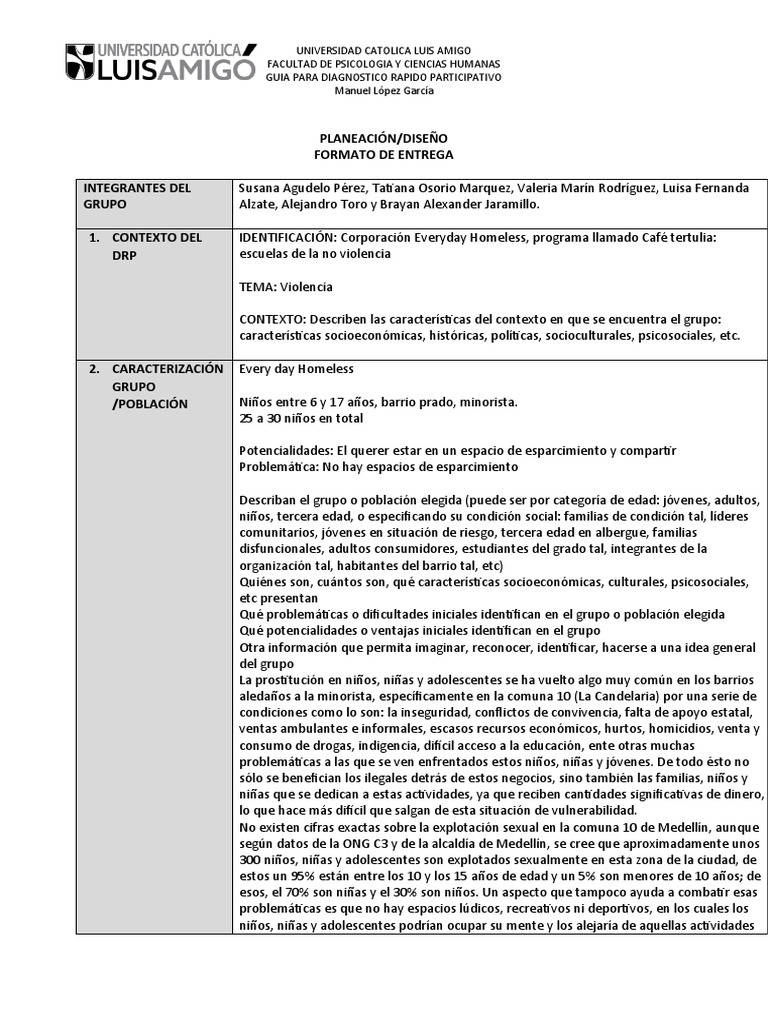 Planeación/Diseño Formato de Entrega Integrantes Del Grupo 1. Contexto ...