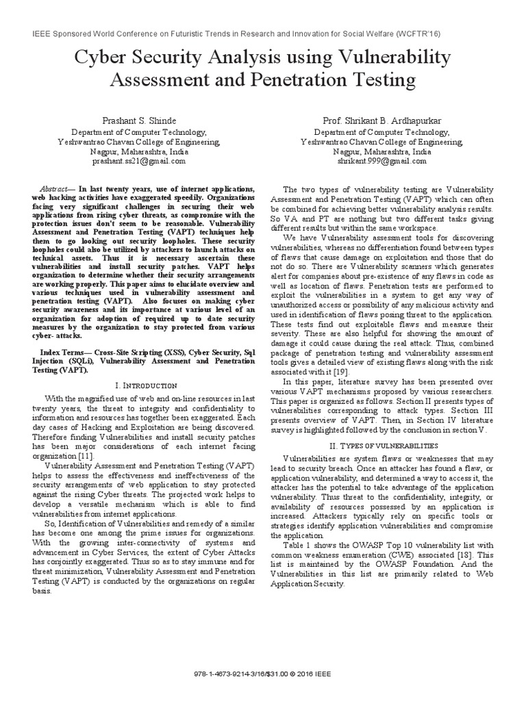 Shinde2016 (Cyber Security Analysis Using Vulnerability Assessment and ...
