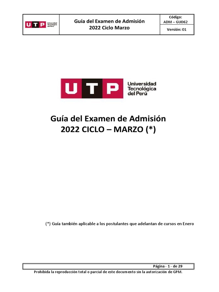 Examen Admisión UTP 2022 | PDF | Prueba (evaluación) | Virus