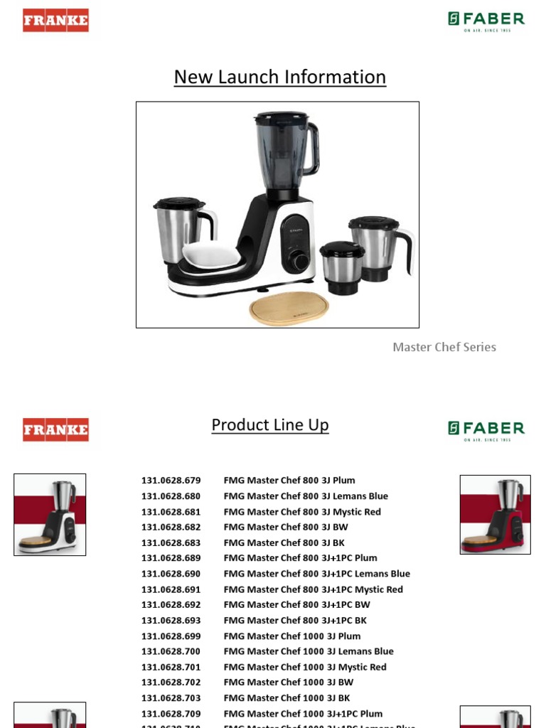 FMG Master Chef Series Product Lineup and Specifications | PDF | Car ...