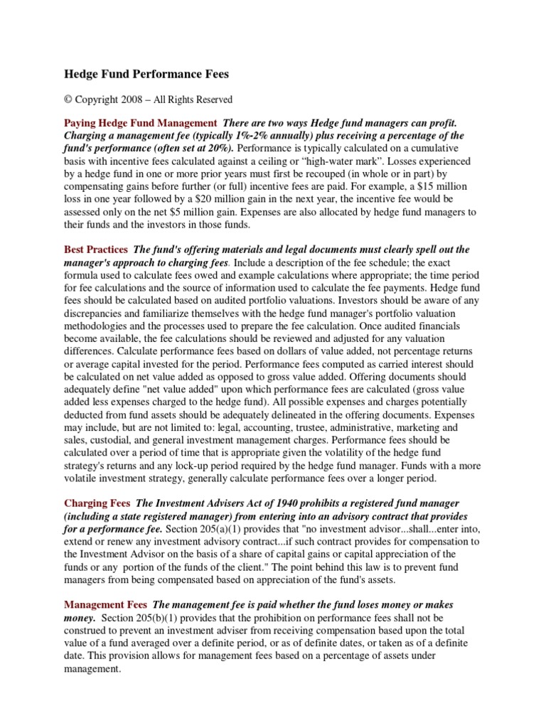 Hedge Fund Performance Fees | PDF | Hedge Fund | Investor