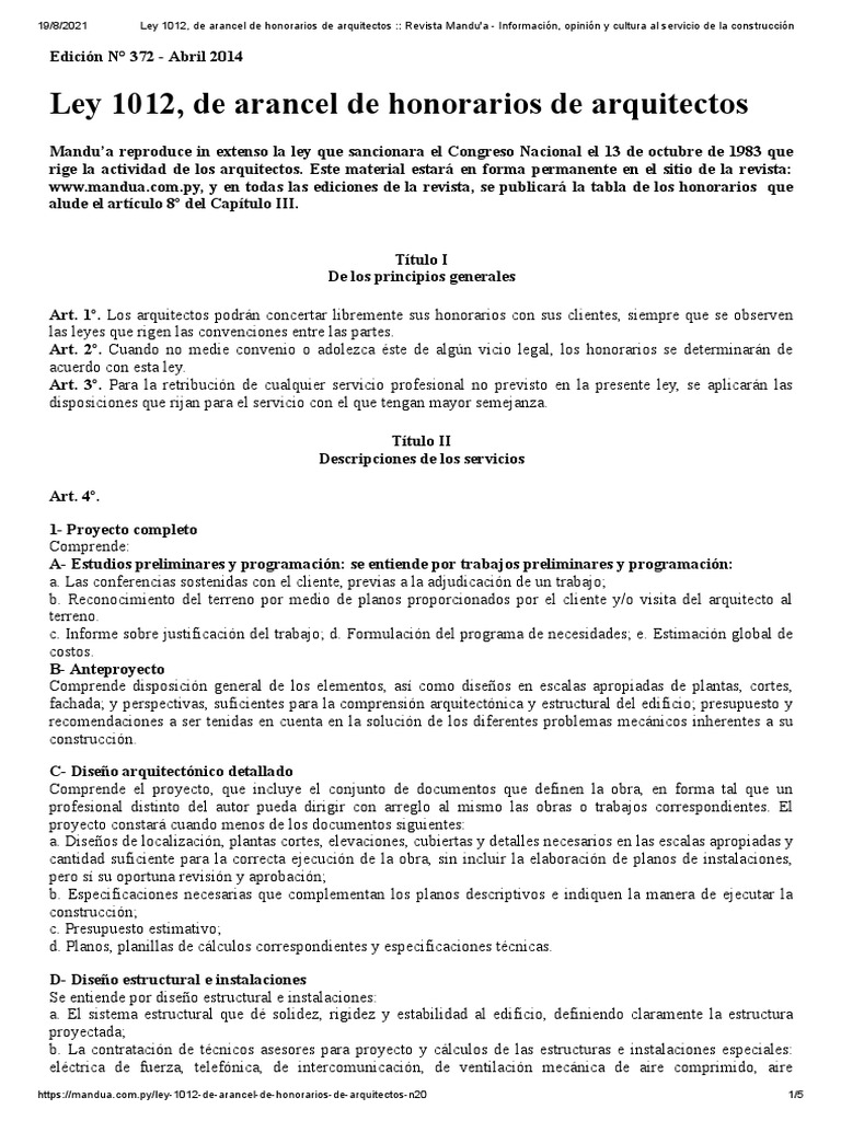 Ley 1012 | PDF | Arquitecto | Presupuesto