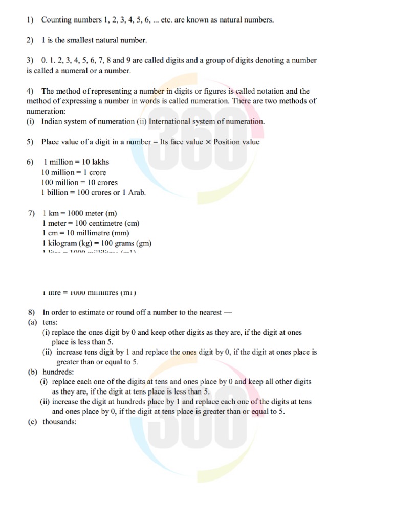 Maths Formulas For Class 6 | PDF