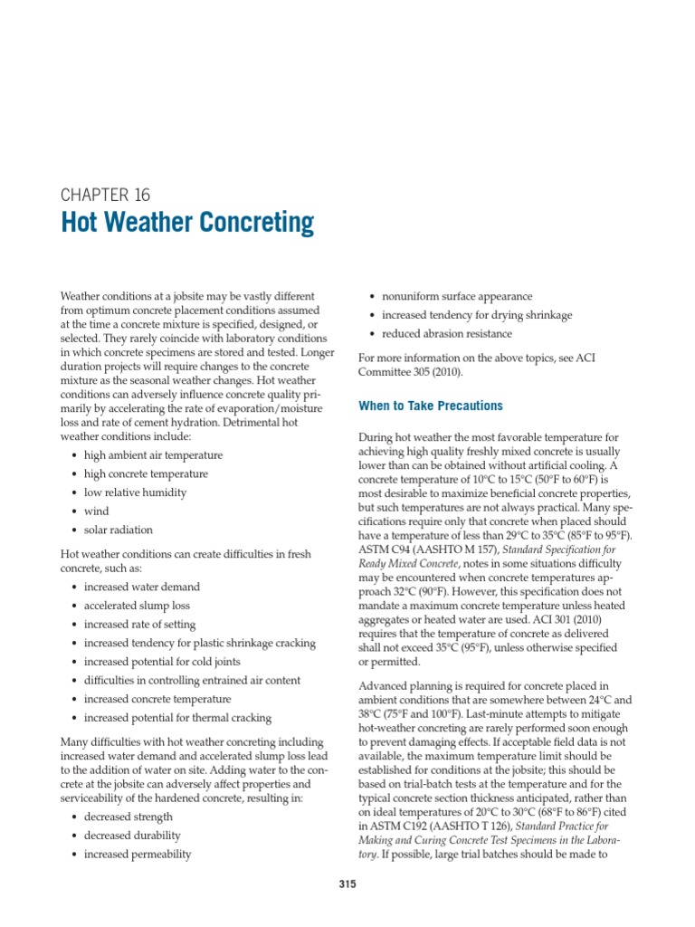 Semana 07 O - Hot Weather Concreting - PCA Chapter 16 | PDF | Concrete ...