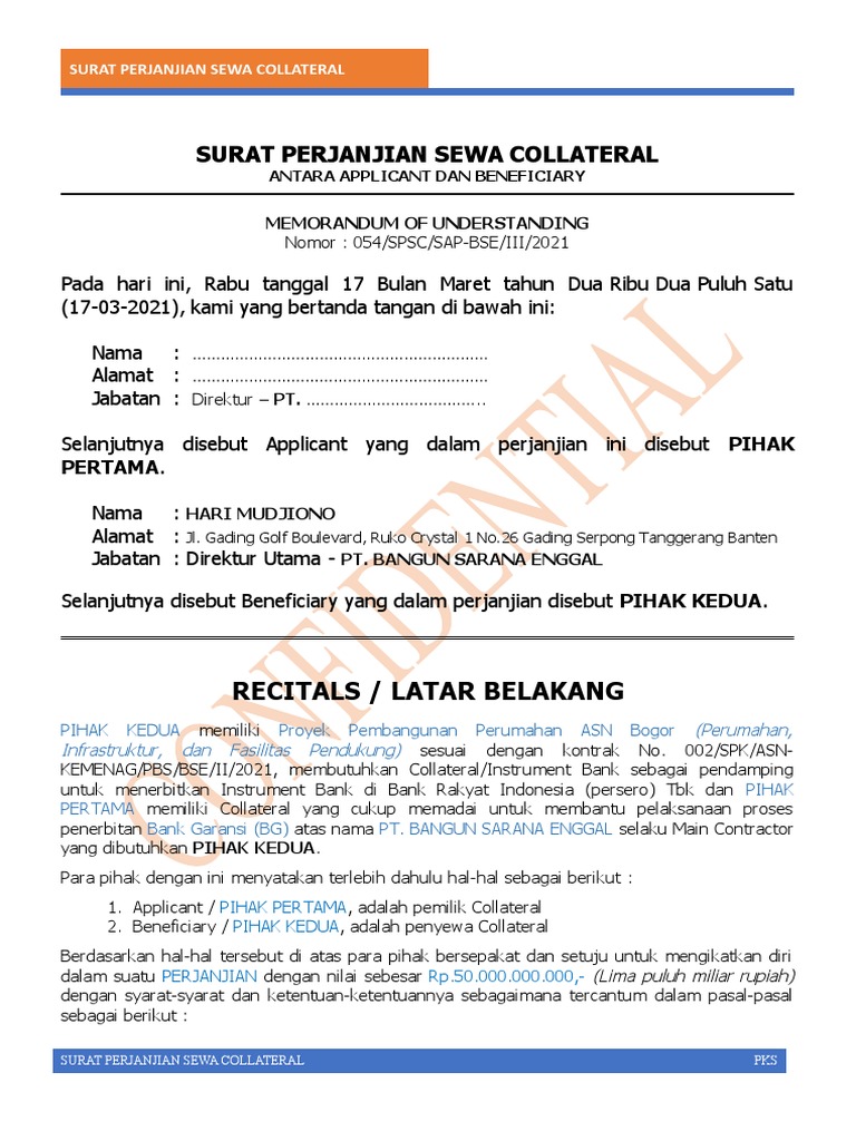 Draft Sewa Collateral Jadi (Repaired) | PDF | Bisnis | Hukum