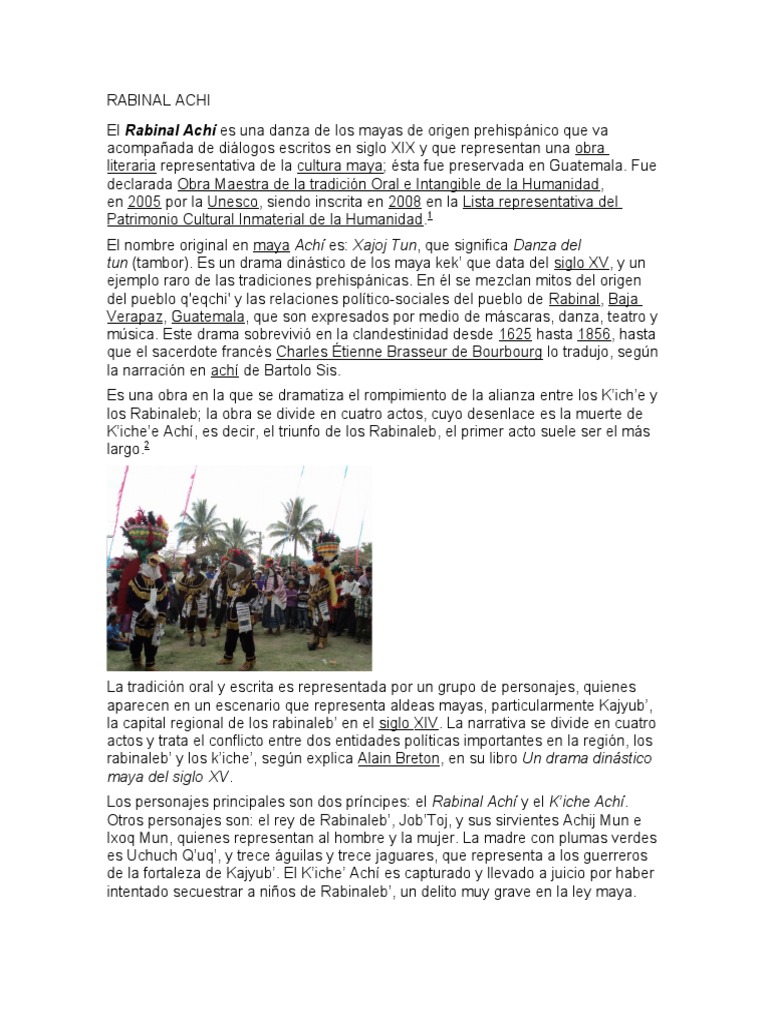 Rabinal Achi | PDF | Las artes escénicas | Pueblos indígenas de América ...