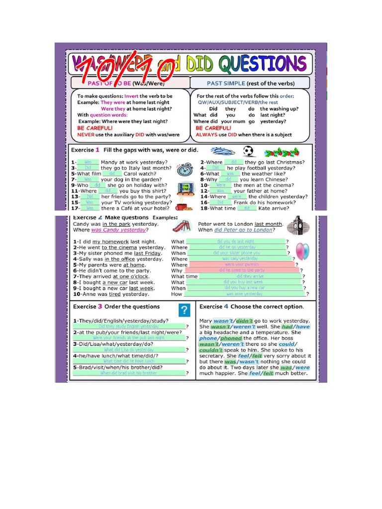 Was Were and Did Questions | PDF