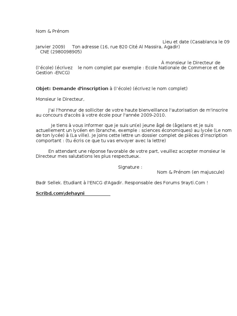 Exemple D'un Demande Manuscrite | PDF