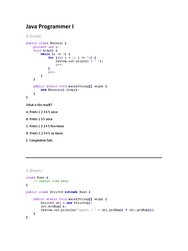 Examen Java Programmer I | PDF | Method (Computer Programming) | Class ...