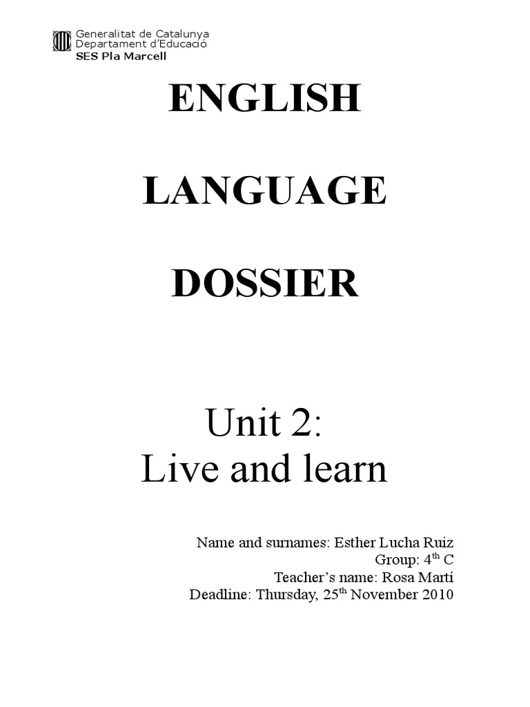 English Language Dossier: Unit 2: Live and Learn | PDF | Linguistics