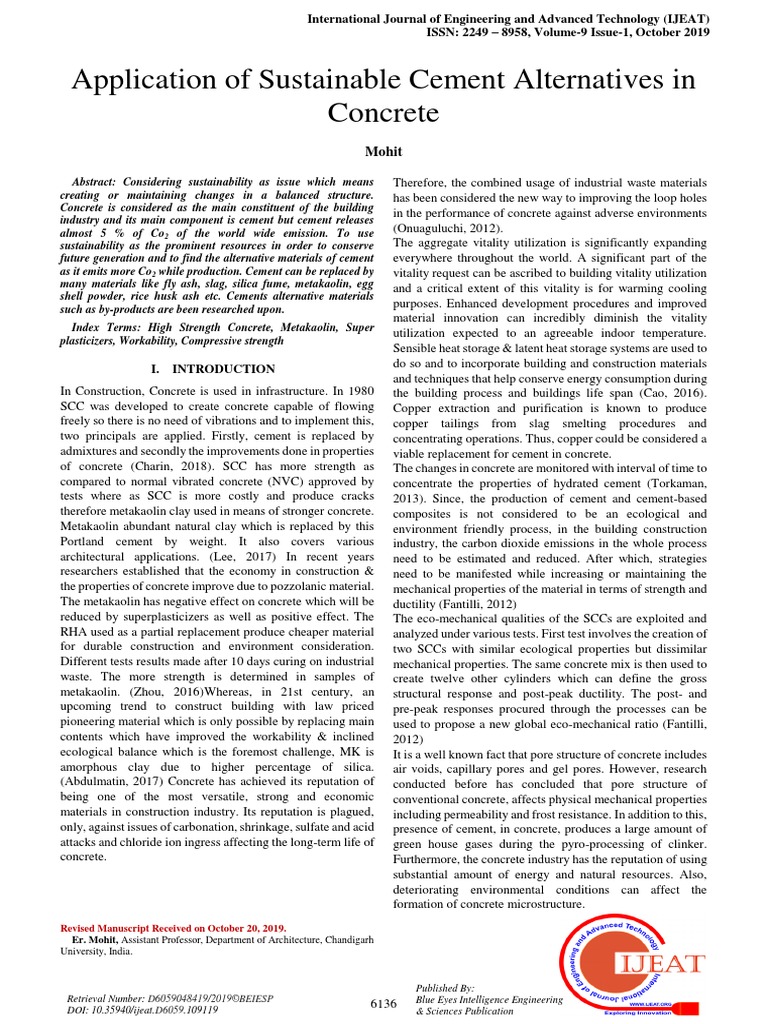 Application of Sustainable Cement Alternatives in Concrete | PDF ...