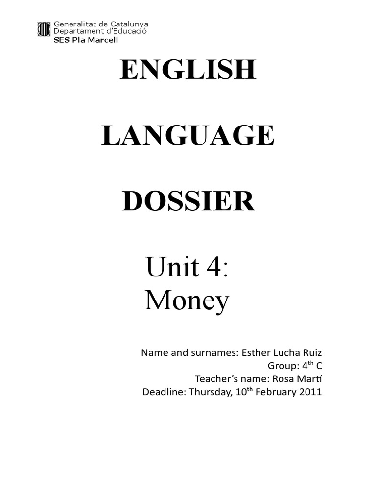 English Language Dossier: Unit 4: Money | PDF