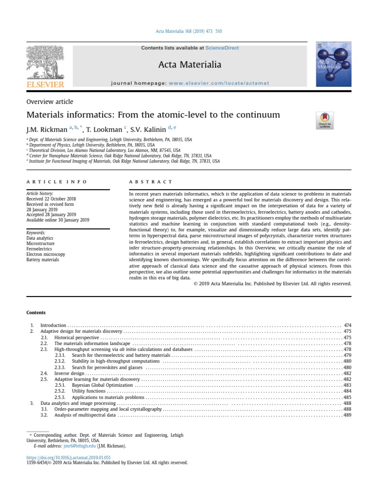 Materials Informatics: From The Atomic-Level To The Continuum | PDF ...