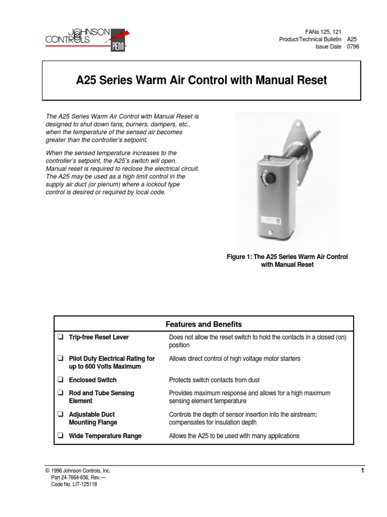 A25 Series Warm Air Control With Manual Reset: Features and Benefits ...