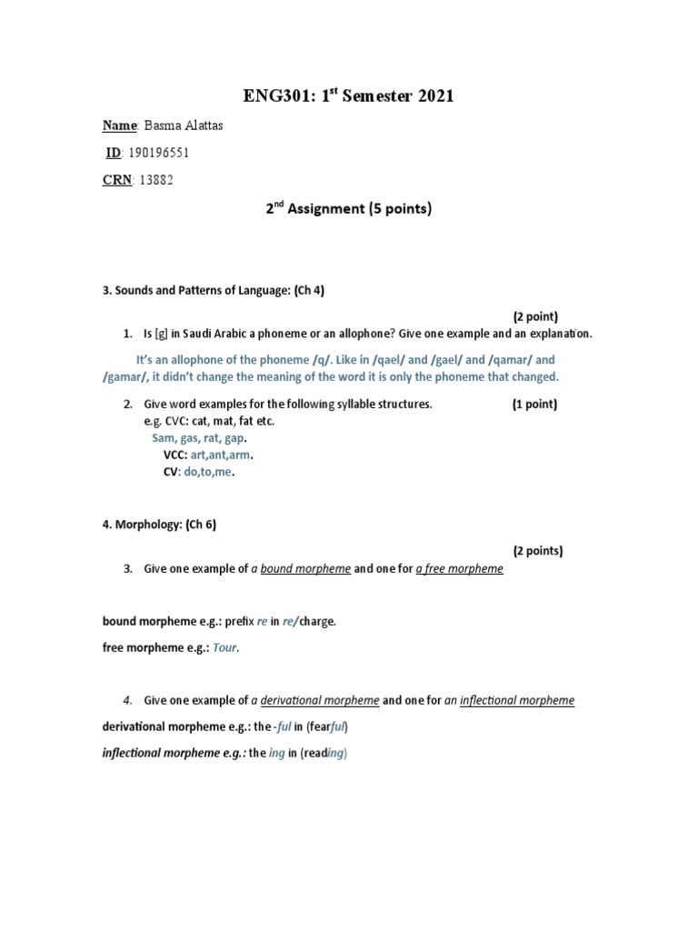 2nd Assignment (5 Points) ENG301 | PDF