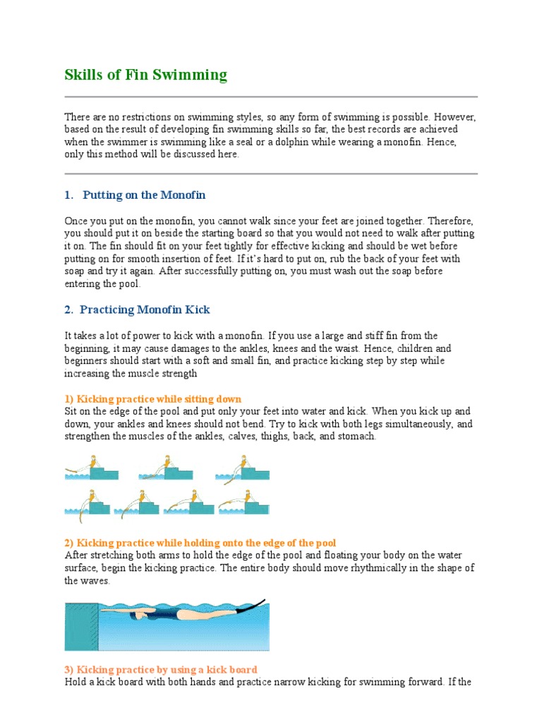 Skills of Fin Swimming: 1. Putting On The Monofin | PDF | Swimming ...