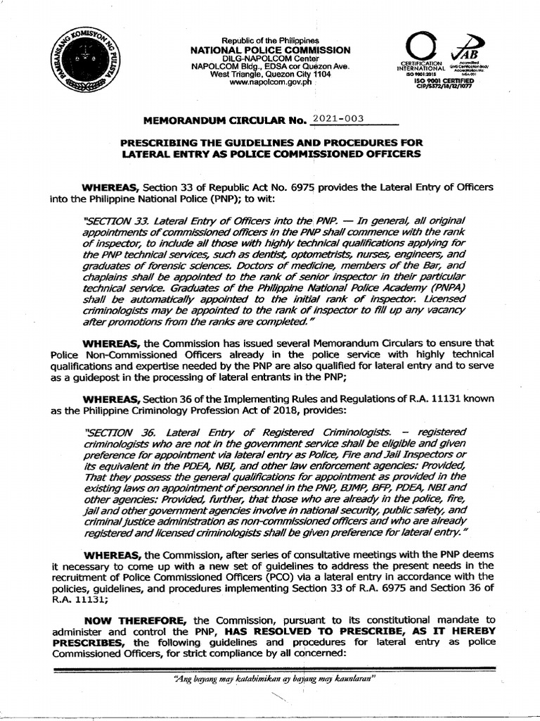 Lateral Entry MC 2021-003. | PDF