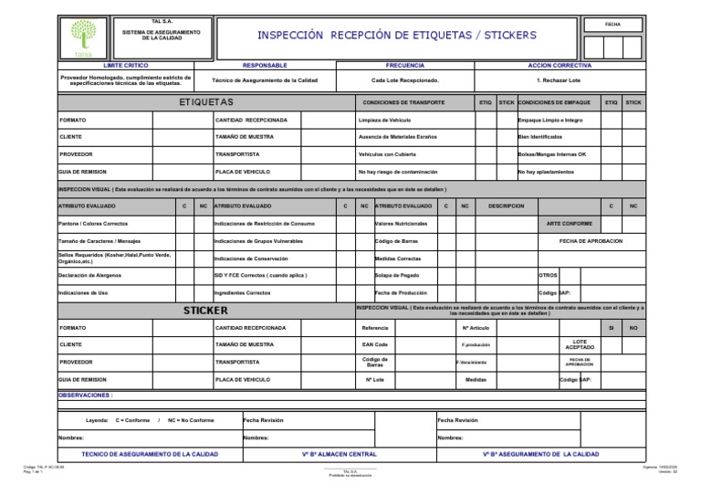 TAL-F-AC-06.08 (v02) - Inspección de Recepción de Etiquetas - Stickers ...