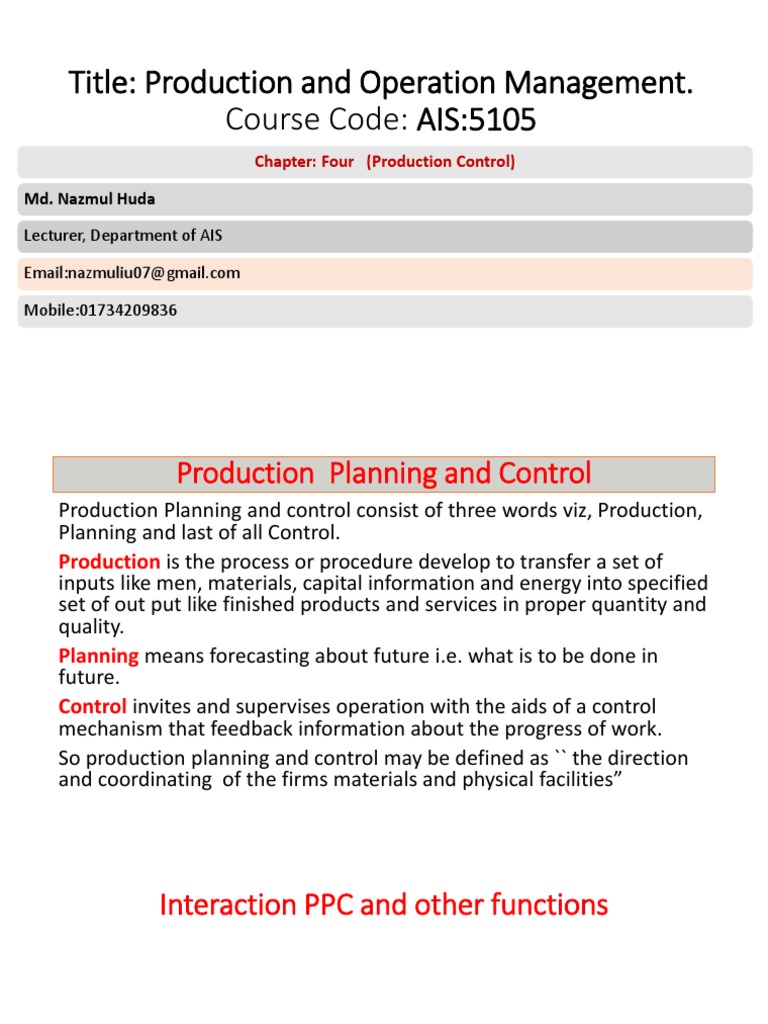 Title: Production and Operation Management. Course Code: AIS:5105 | PDF ...