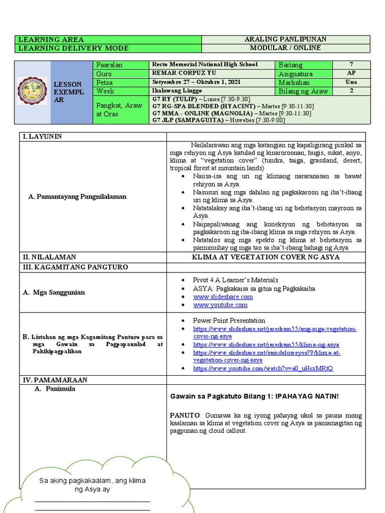 Ap G7 Modular Exemplar Week 2 | PDF