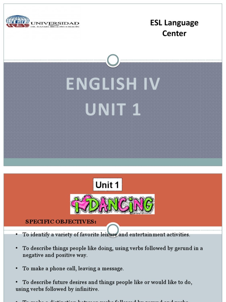 English Iv Unit 1: ESL Language Center | PDF | Verb | Linguistics