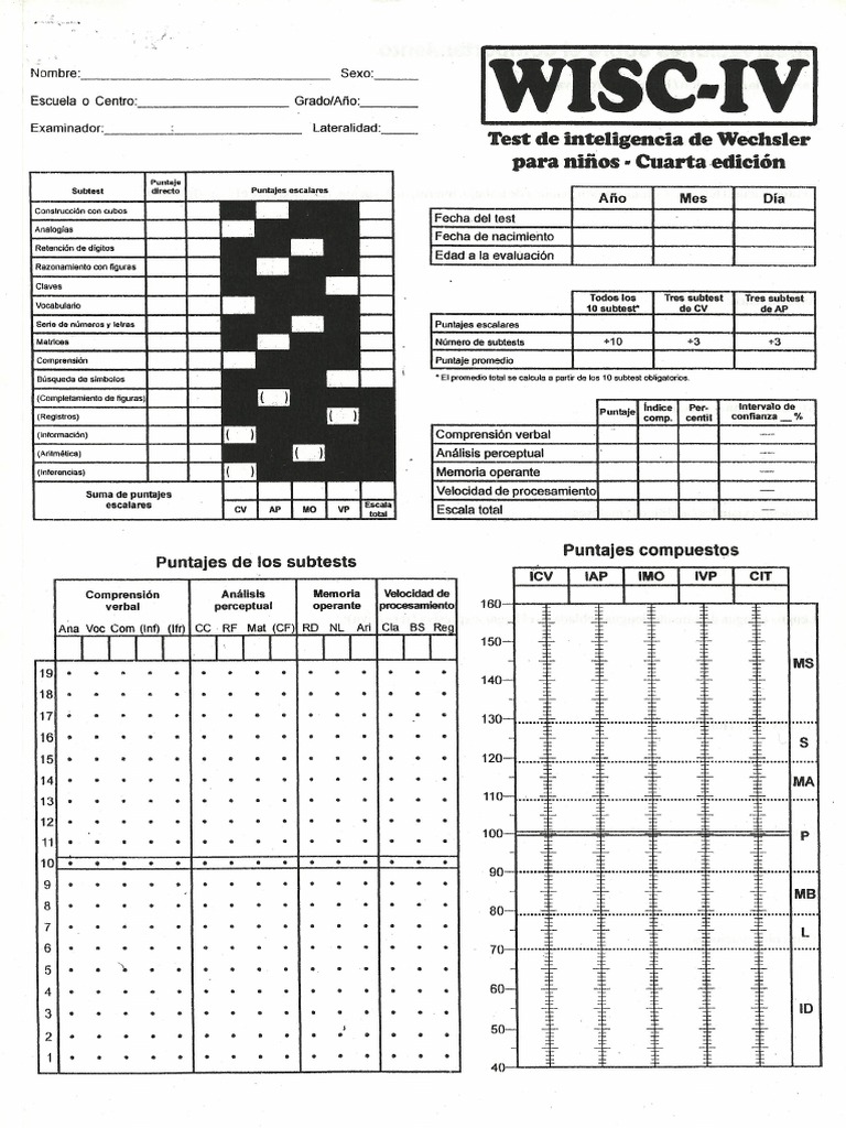 Protocolo Wisc IV - Versión Nítida | PDF