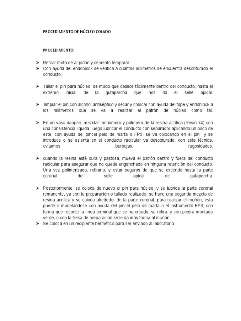 Procedimiento de Núcleo Colado | PDF