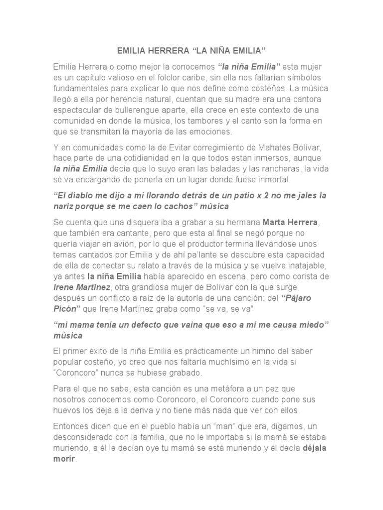 La Niña Emilia: Icono del Folclor Costeño | PDF