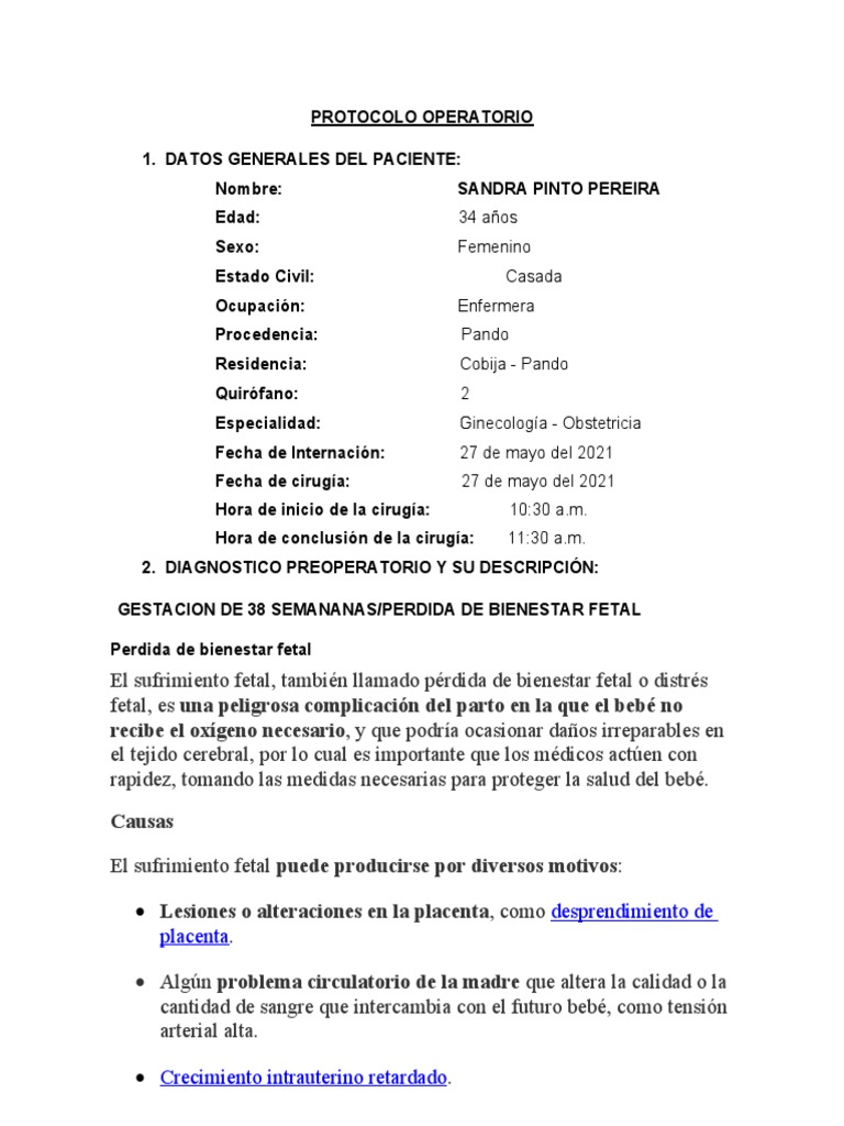 Protocolo Operatorio Nataly | PDF | Parto | Cirugía