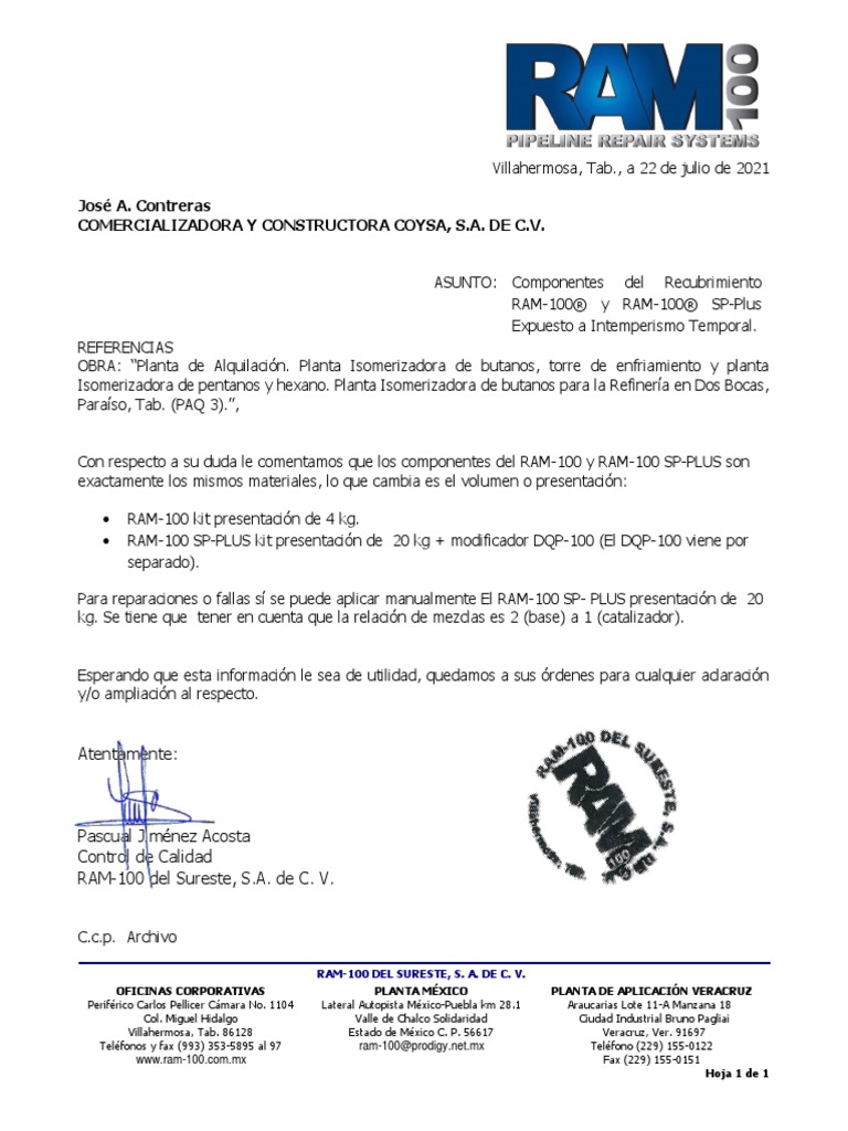 Oficio RAM-100 SP-PLUS | PDF